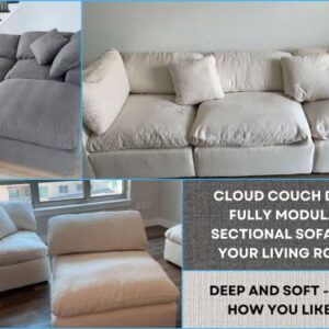 ASY Cloud Down Modular Sectional Sofa 121' L-Shaped Reversible Chaise Couch Feather - Low to Ground Modern Deep & Plush Seats (4-Piece (Corner Chair (2) + Armless (1) Ottoman (1), Natural), (CLD9)