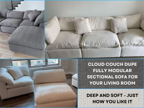 ASY Cloud Down Modular Sectional Sofa 121' L-Shaped Reversible Chaise Couch Feather - Low to Ground Modern Deep & Plush Seats (4-Piece (Corner Chair (2) + Armless (1) Ottoman (1), Natural), (CLD9)