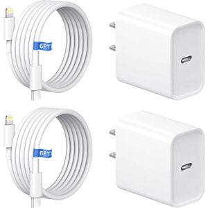 iphone 14 13 12 fast charger [apple mfi certified] 2-pack usb c wall charger 20w pd adapter with 6ft fast charging cable compatible iphone 14/14 pro/14 pro max/14 plus/13/12/11/xs max/xr/x, ipad