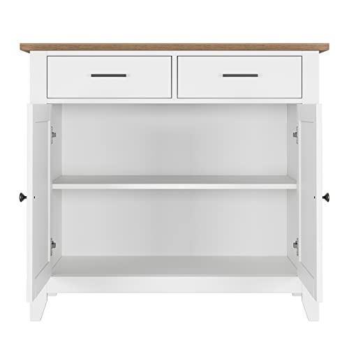 HORSTORS Kitchen Storage Cabinet with Drawers and Doors, Floor Sideboard and Buffet Server Cabinet, Entryway Console Cabinet for Living Room, Dining Room, Bathroom, Ivory White