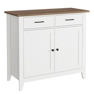 horstors kitchen storage cabinet with drawers and doors, floor sideboard and buffet server cabinet, entryway console cabinet for living room, dining room, bathroom, ivory white