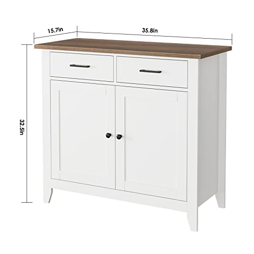 HORSTORS Kitchen Storage Cabinet with Drawers and Doors, Floor Sideboard and Buffet Server Cabinet, Entryway Console Cabinet for Living Room, Dining Room, Bathroom, Ivory White