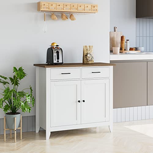 HORSTORS Kitchen Storage Cabinet with Drawers and Doors, Floor Sideboard and Buffet Server Cabinet, Entryway Console Cabinet for Living Room, Dining Room, Bathroom, Ivory White