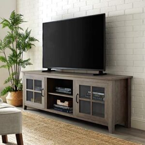 walker edison portsmouth classic 2 glass door tv stand for tvs up to 80 inches, 70 inch, grey wash