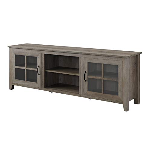 Walker Edison Portsmouth Classic 2 Glass Door TV Stand for TVs up to 80 Inches, 70 Inch, Grey Wash