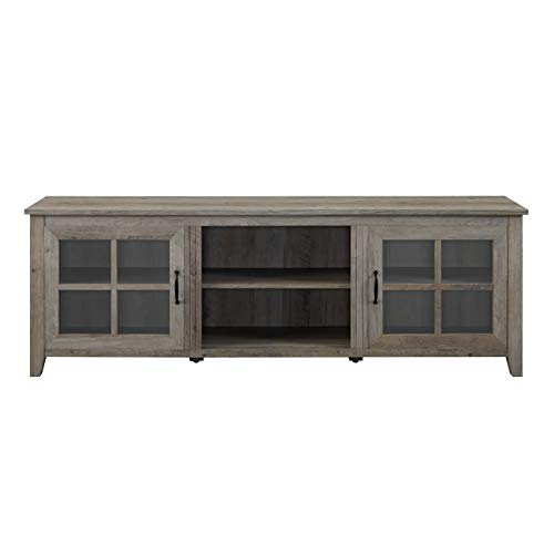 Walker Edison Portsmouth Classic 2 Glass Door TV Stand for TVs up to 80 Inches, 70 Inch, Grey Wash