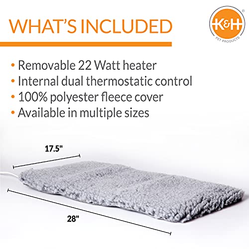 K&H PET PRODUCTS Thermo Plush Pad Indoor Heated Pet Bed Gray Medium 17.5 X 28 Inches