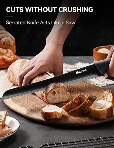 MIDONE Knife Set, 17 Pieces German Stainless Steel Kitchen Knife Set, Include Kitchen Accessories, Black