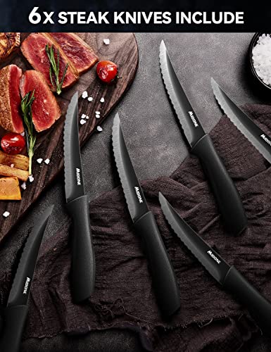 MIDONE Knife Set, 17 Pieces German Stainless Steel Kitchen Knife Set, Include Kitchen Accessories, Black