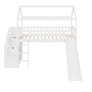 Harper & Bright Designs House Bed Loft Bed with Slide, Twin Loft Bed with Stairs and Storage, Wood Loft Bed Frame for Kids & Girls & Boys (White)