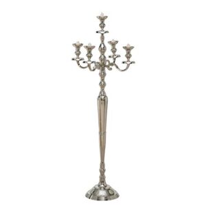 whw whole house worlds romantic hamptons oversized 5 (five) candle silver candelabra, hand crafted of silver aluminum nickel, over 3 ft high, (41.25 inches) free standing floor unit