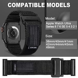 EOMTAM Width 30MM Men Soft Nylon Strap for Apple Watch Band Ultra 49mm 45mm 44mm 42mm 41mm 40mm 38mm, Rugged Sport Woven Adjustable Wristband for iWatch Series 8 SE 7 6 5 4 3(BlackUSA Flag,44)