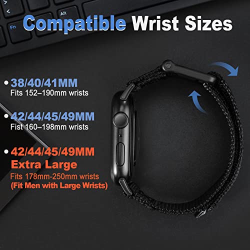 EOMTAM Width 30MM Men Soft Nylon Strap for Apple Watch Band Ultra 49mm 45mm 44mm 42mm 41mm 40mm 38mm, Rugged Sport Woven Adjustable Wristband for iWatch Series 8 SE 7 6 5 4 3(BlackUSA Flag,44)