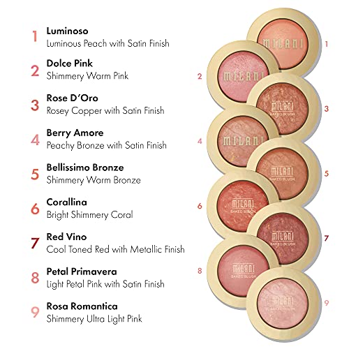 Milani Baked Blush - Petal Primavera (0.12 Ounce) Cruelty-Free Powder Blush - Shape, Contour & Highlight Face for a Shimmery or Matte Finish