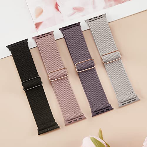 Stretchy Nylon Solo Loop Bands Compatible with Apple Watch 38mm 40mm 41mm, Adjustable Braided Sport Elastic Wristbands Women Men Straps for iWatch Series Ultra/8/7/6/5/4/3/2/1/SE, 4 Packs