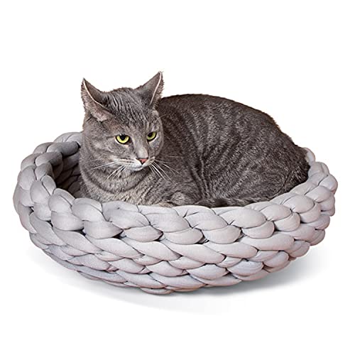 K&H PET PRODUCTS Knitted Cat Bed, Round Flexible Pet Bed Gray 17 X 4 Inches