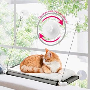 cat window perch, cat hammock window seat w/free fleece blanket 2023 latest screw suction cups extra large sturdy cat bed cat resting seat hold two large cats white indoors (one extra suction cup)