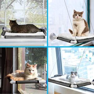 Cat Window Perch, Cat Hammock Window Seat w/Free Fleece Blanket 2023 Latest Screw Suction Cups Extra Large Sturdy Cat Bed Cat Resting Seat Hold Two Large Cats White Indoors (One Extra Suction Cup)