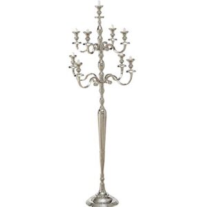 Whole House Worlds Hamptons Tall Nine Candle Silver Candelabra, Handcrafted of Silver Aluminum Nickel, 6 Feet Tall (71 Inches Tall -180 cm) for 9 Candles cm. Aluminium. Freestanding