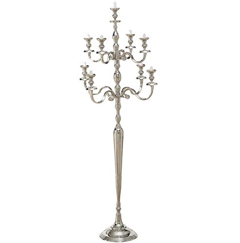 Whole House Worlds Hamptons Tall Nine Candle Silver Candelabra, Handcrafted of Silver Aluminum Nickel, 6 Feet Tall (71 Inches Tall -180 cm) for 9 Candles cm. Aluminium. Freestanding