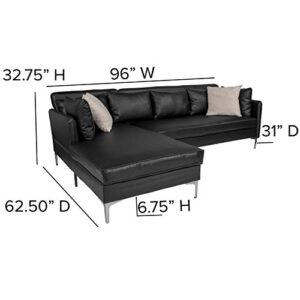 Flash Furniture Back Bay Upholstered Accent Pillow Back Sectional with Left Side Facing Chaise in Black LeatherSoft