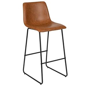 Flash Furniture Reagan 30 inch LeatherSoft Bar Height Barstools in Light Brown, Set of 2