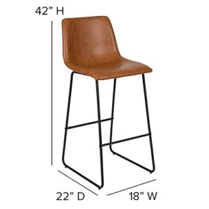 Flash Furniture Reagan 30 inch LeatherSoft Bar Height Barstools in Light Brown, Set of 2