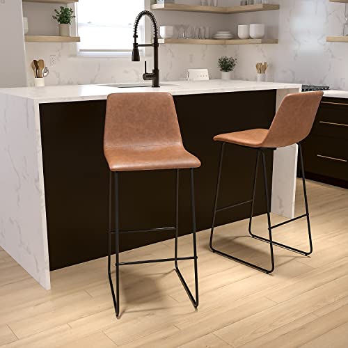 Flash Furniture Reagan 30 inch LeatherSoft Bar Height Barstools in Light Brown, Set of 2