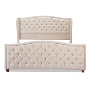 Jennifer Taylor Home Anastasia Upholstered Shelter Headboard Bed Set, King, Sky Neutral Beige Polyester