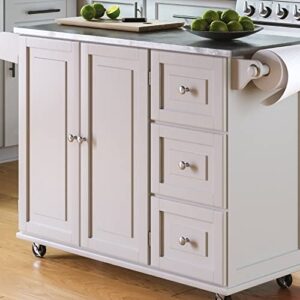 Homestyles Kitchen Cart with Stainless Steel Metal Top Rolling Mobile Kitchen Island with Storage and Towel Rack 54 Inch Width Off White