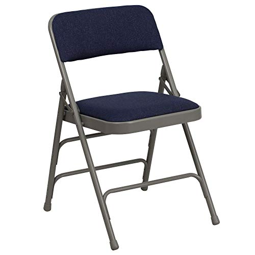 Flash Furniture 2 Pack HERCULES Series Curved Triple Braced & Double Hinged Navy Fabric Metal Folding Chair