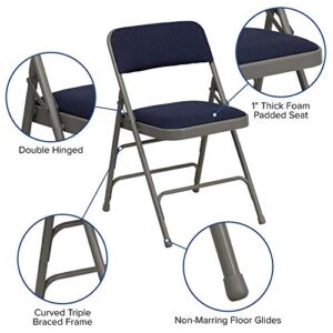 Flash Furniture 2 Pack HERCULES Series Curved Triple Braced & Double Hinged Navy Fabric Metal Folding Chair