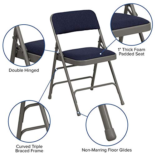 Flash Furniture 2 Pack HERCULES Series Curved Triple Braced & Double Hinged Navy Fabric Metal Folding Chair