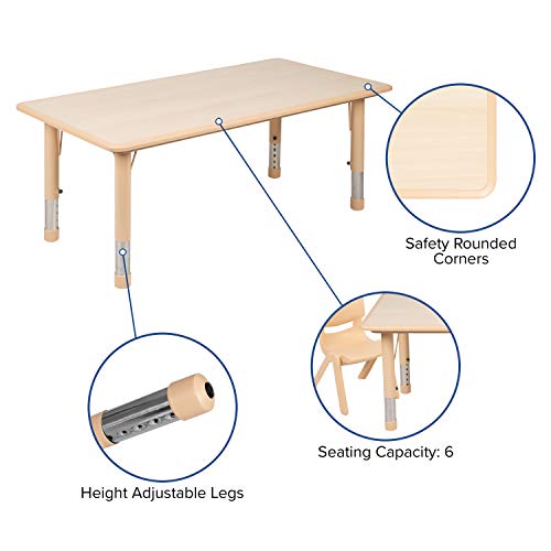 Flash Furniture 23.625"W x 47.25"L Rectangular Natural Plastic Height Adjustable Activity Table Set with 4 Chairs