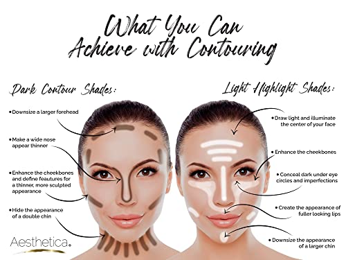 Aesthetica Cosmetics Cream Contour and Highlighting Makeup Kit - Contouring Foundation / Concealer Palette - Vegan & Cruelty Free - Step-by-Step Instructions Included