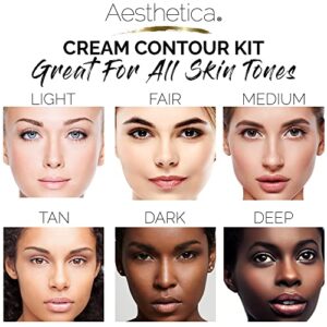 Aesthetica Cosmetics Cream Contour and Highlighting Makeup Kit - Contouring Foundation / Concealer Palette - Vegan & Cruelty Free - Step-by-Step Instructions Included