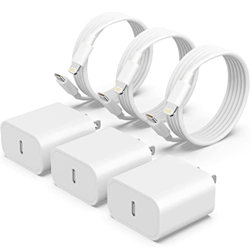 [Apple MFi Certified] 3 Pack iPhone 14 13 Fast Charger, 20W PD USB C Wall Charger Adapter with 3 Pack 6FT Type C to Lightning Cable Compatible with iPhone 14/13 Pro/13/12/12 Mini/12 Pro Max/11 Pro Max