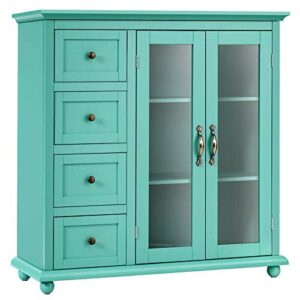 giantex buffet sideboard, wood storage cabinet, console table with 4 drawers, 2-door credenza, living room dining room furniture, buffet server, kitchen pantry cupboard (sea green)