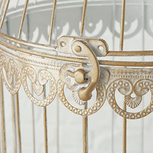 WHW Whole House Worlds Hamptons Romantic Gold Bird Cages, Set of 2, Decorative, Table Top Centerpieces, Latch Top, Metal, Handmade, 11.75 and 15.75 Inches