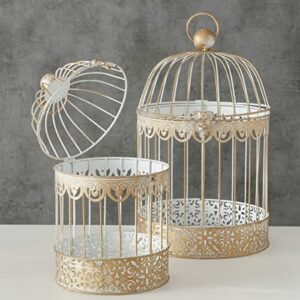 WHW Whole House Worlds Hamptons Romantic Gold Bird Cages, Set of 2, Decorative, Table Top Centerpieces, Latch Top, Metal, Handmade, 11.75 and 15.75 Inches