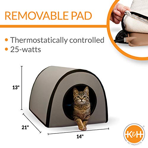 K&H Pet Products Thermo Mod Kitty Shelter Waterproof Outdoor Heated Cat House Gray 21 X 14 X 13 Inches