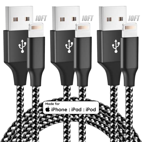 iPhone Charger [Apple MFi Certified] 3Pack 10FT Nylon Braided Lightning Cable Fast Charging iPhone Charger Cord Compatible with iPhone 13 12 11 Pro Max XR XS X 8 7 6 Plus SE and More