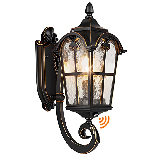 PARTPHONER Dusk to Dawn Outdoor Light Fixtures Black Roman, Waterproof Outside Porch Light Wall Sconce Lighting, Exterior Wall Lantern with Water Glass for Garage, Porch, Doorway