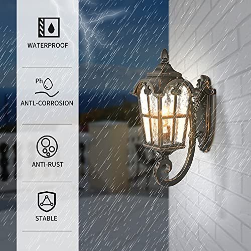 PARTPHONER Dusk to Dawn Outdoor Light Fixtures Black Roman, Waterproof Outside Porch Light Wall Sconce Lighting, Exterior Wall Lantern with Water Glass for Garage, Porch, Doorway