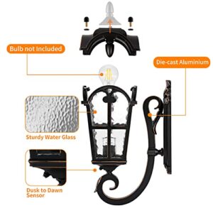 PARTPHONER Dusk to Dawn Outdoor Light Fixtures Black Roman, Waterproof Outside Porch Light Wall Sconce Lighting, Exterior Wall Lantern with Water Glass for Garage, Porch, Doorway