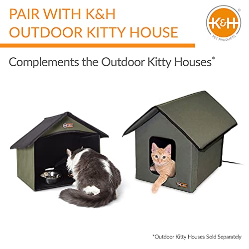 K&H PET PRODUCTS Outdoor Kitty Dining Room Outdoor Cat Shelter for Food & Water, Purrfect for Outdoor Feral Cats and Community Cats Olive 14 X 20 X 16.5