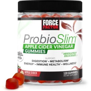 probioslim apple cider vinegar gummies with organic apple cider vinegar and lactospore probiotics and prebiotics to support digestion, metabolism, and immune health, 120 count (pack of 1)