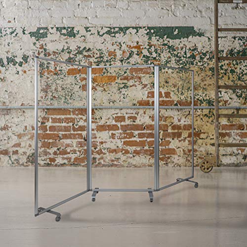 Flash Furniture Mobile Freestanding Clear Room Divider Partition Portable Roll Up Banner Sneeze Guard for Offices, Restaurants, Lobbies and Other Public Areas