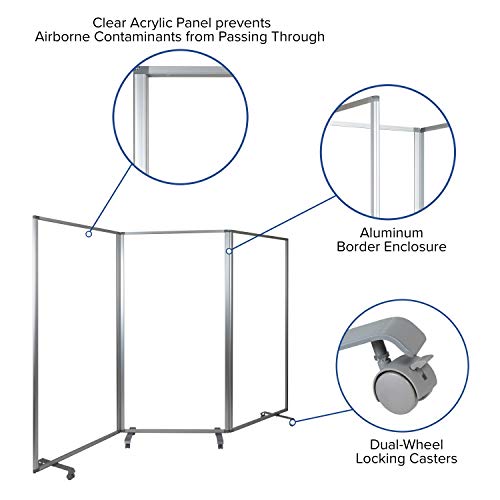 Flash Furniture Mobile Freestanding Clear Room Divider Partition Portable Roll Up Banner Sneeze Guard for Offices, Restaurants, Lobbies and Other Public Areas