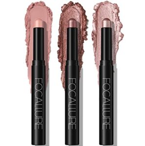 focallure 3pcs cream eyeshadow stick sets,matte and shimmer eye brightener stick,light to dark pink eyeshadow pencil,long lasting waterproof eye shadow highlighter stick makeup,rose hangover